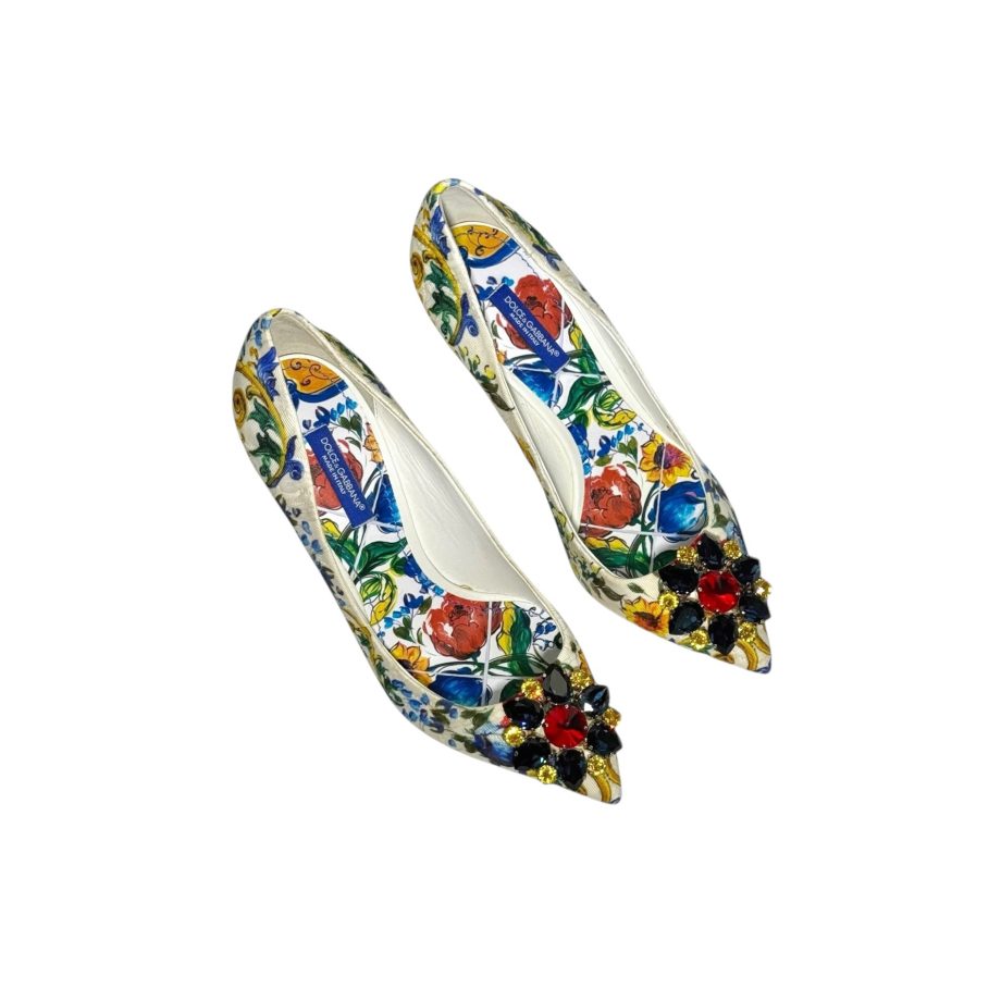 Dolce & Gabbana Floral Fabric Crystal Embellished Bellucci Heel - IN ...